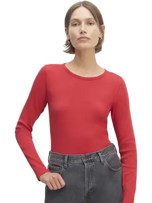 Everlane Luxe Rib Long-Sleeve Crew Neck T-Shirt Haute Red