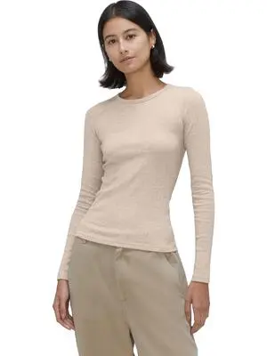 Everlane Luxe Rib Long-Sleeve Crew Neck T-Shirt Heathered Meringue