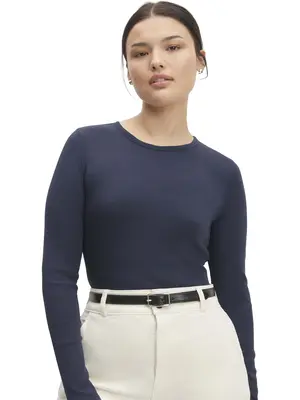 Everlane Luxe Rib Long-Sleeve Crew Neck T-Shirt Navy