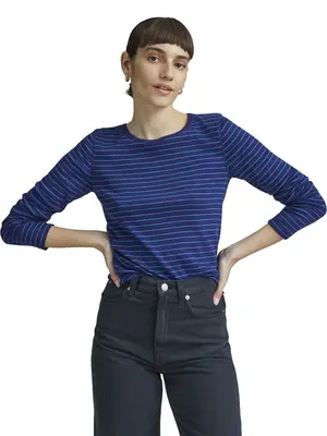 Everlane Luxe Rib Long-Sleeve Crew Neck T-Shirt Navy/horizon Blue