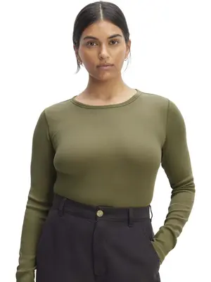 Everlane Luxe Rib Long-Sleeve Crew Neck T-Shirt Olive