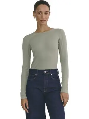 Everlane Luxe Rib Long-Sleeve Crew Neck T-Shirt Sage Green