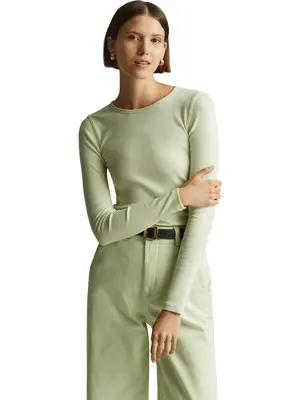 Everlane Luxe Rib Long-Sleeve Crew Neck T-Shirt Seafoam Green