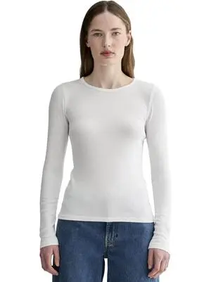 Everlane Luxe Rib Long-sleeve Crew Neck T-shirt - White