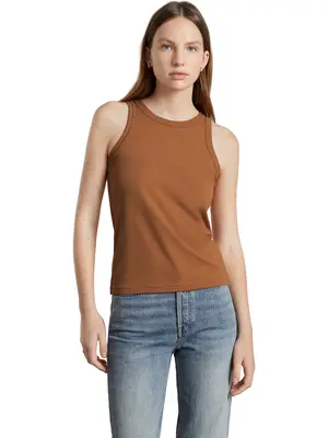 Everlane Essential Cotton High Neck Tank Top Adobe Brown