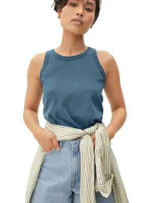Everlane Essential Cotton High Neck Tank Top Aegean