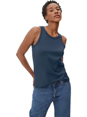 Everlane Essential Cotton High Neck Tank Top Atlantic