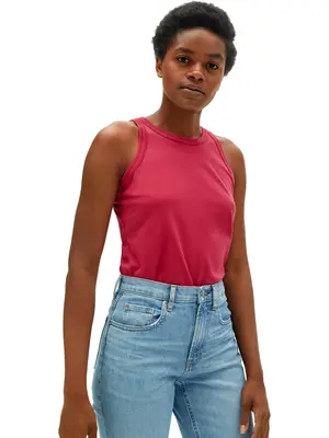 Everlane Essential Cotton High Neck Tank Top Azalea