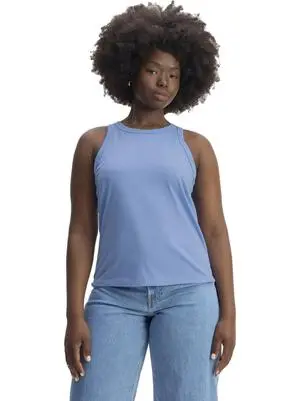Everlane Essential Cotton High Neck Tank Top Blue Opal