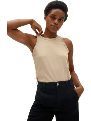 Everlane Essential Cotton High Neck Tank Top Cashew