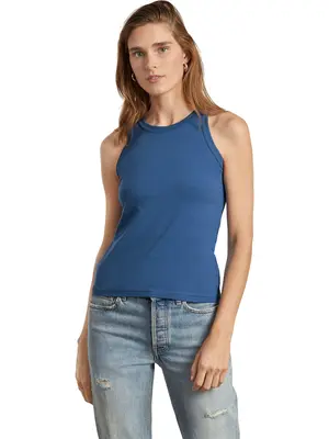 Everlane Essential Cotton High Neck Tank Top Deep Blue