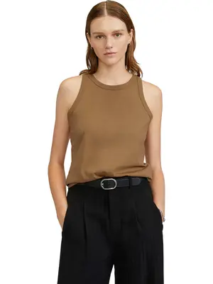 Everlane Essential Cotton High Neck Tank Top Light Brown