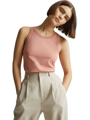 Everlane Essential Cotton High Neck Tank Top Light Rose