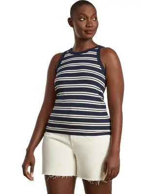 Everlane Essential Cotton High Neck Tank Top Navy/tan
