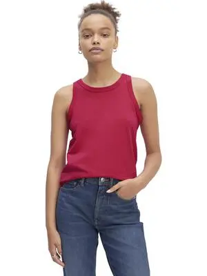 Everlane Essential Cotton High Neck Tank Top Red Currant