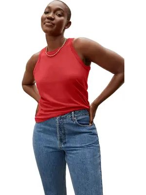 Everlane Essential Cotton High Neck Tank Top Scarlet