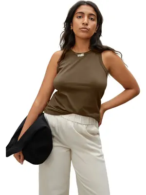 Everlane Essential Cotton High Neck Tank Top Walnut