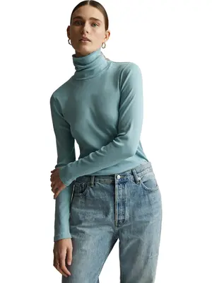 Everlane Luxe Ribbed Turtleneck Blue Shadow