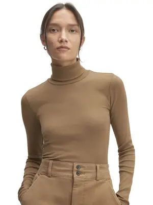 Everlane Luxe Ribbed Turtleneck Light Brown