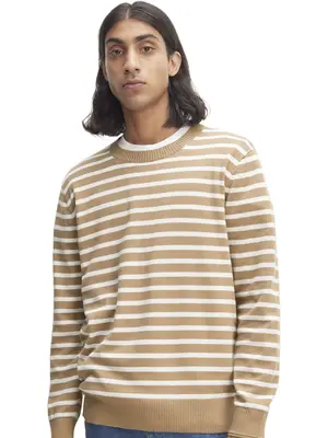 Everlane Long Sleeve Crewneck Sweater Brown/bone White
