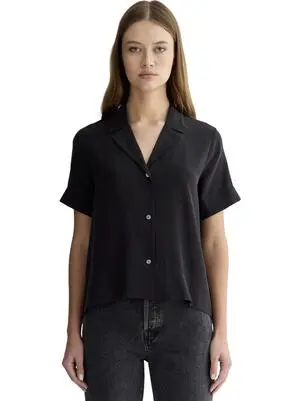 Everlane Notch Shirt In Washable Silk - Black