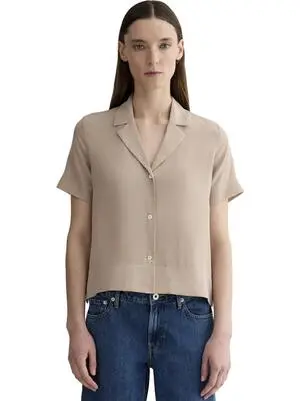 Everlane Notch Shirt In Washable Silk - Burnt Sugar