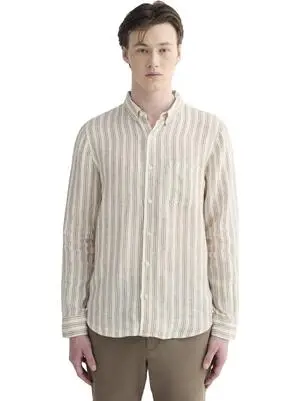 Everlane Classic Shirt, Linen, Elm Gingham, Size XS Bone/toasted Coconut