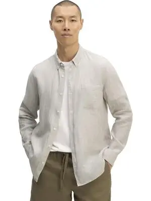 Everlane Classic Shirt, Linen, Elm Gingham, Size XS Stone / White
