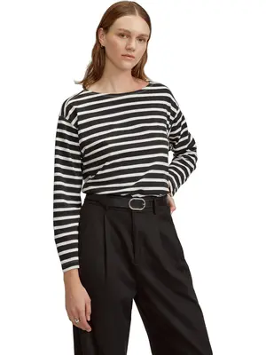 Everlane EVERLANE Mariner Long Sleeve Striped T-Shirt Black/canvas Tan