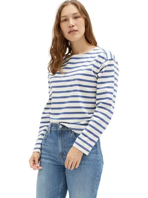 Everlane EVERLANE Mariner Long Sleeve Striped T-Shirt Blue/white