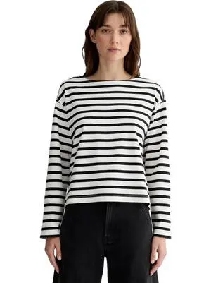 Everlane EVERLANE Mariner Long Sleeve Striped T-Shirt Bone White/black