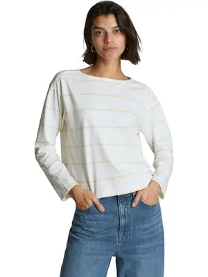 Everlane EVERLANE Mariner Long Sleeve Striped T-Shirt Canvas Tan/biscotti
