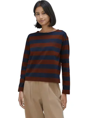 Everlane EVERLANE Mariner Long Sleeve Striped T-Shirt Carob/navy
