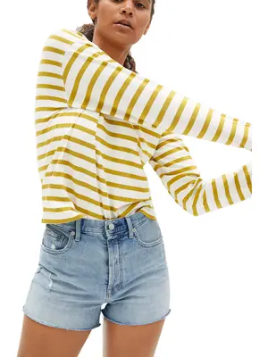 Everlane EVERLANE Mariner Long Sleeve Striped T-Shirt Green Opal/white