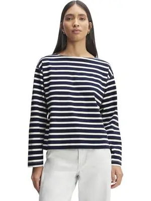 Everlane EVERLANE Mariner Long Sleeve Striped T-Shirt Navy/bone White
