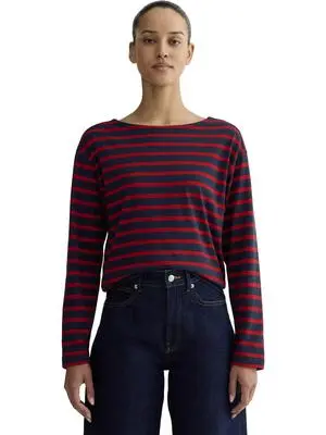 Everlane EVERLANE Mariner Long Sleeve Striped T-Shirt Navy/classic Red