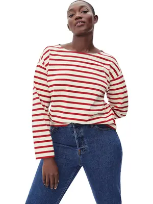 Everlane EVERLANE Mariner Long Sleeve Striped T-Shirt Ruby / Canvas