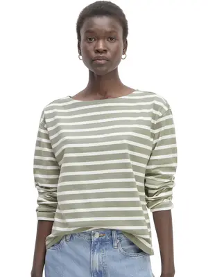 Everlane EVERLANE Mariner Long Sleeve Striped T-Shirt Shadow/bone White