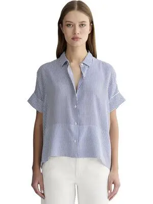 Everlane Boxy Washable Silk Shirt - Blue / White