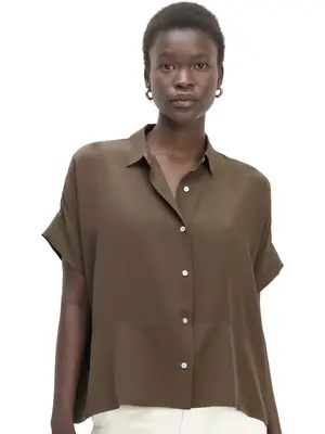 Everlane Everlane Washable Silk Boxy Shirt Brown