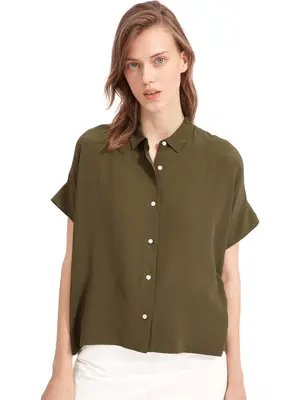 Everlane Everlane Washable Silk Boxy Shirt Olive