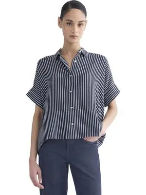 Everlane Boxy Washable Silk Shirt - True Navy/bone Stripe