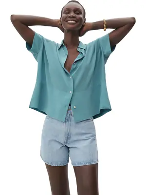 Everlane Everlane Washable Silk Boxy Shirt Turquoise