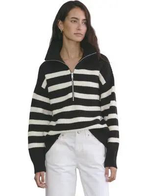Everlane Luxe Merino Half-Zip Sweater Black/bone White