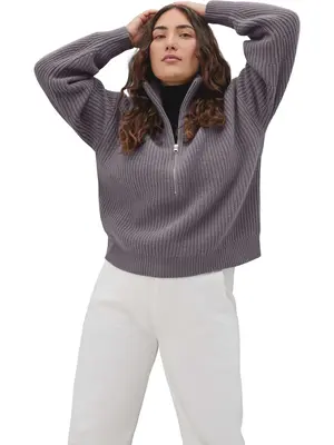 Everlane Luxe Merino Half-Zip Sweater Plum Grey