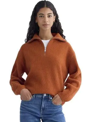 Everlane Luxe Merino Half-Zip Sweater Rust Heather