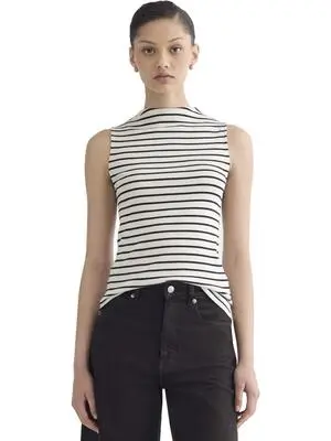 Everlane Luxe Rib Funnel-Neck Tank Top Bone / Black
