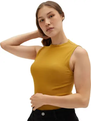 Everlane Luxe Rib Funnel-Neck Tank Top Golden Brown