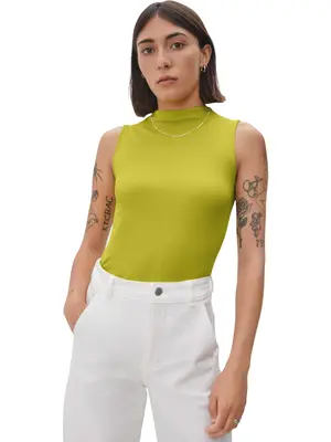 Everlane Luxe Rib Funnel-Neck Tank Top Key Lime