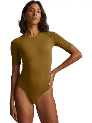 Everlane Short-Sleeve Crew Neck Bodysuit Tapenade